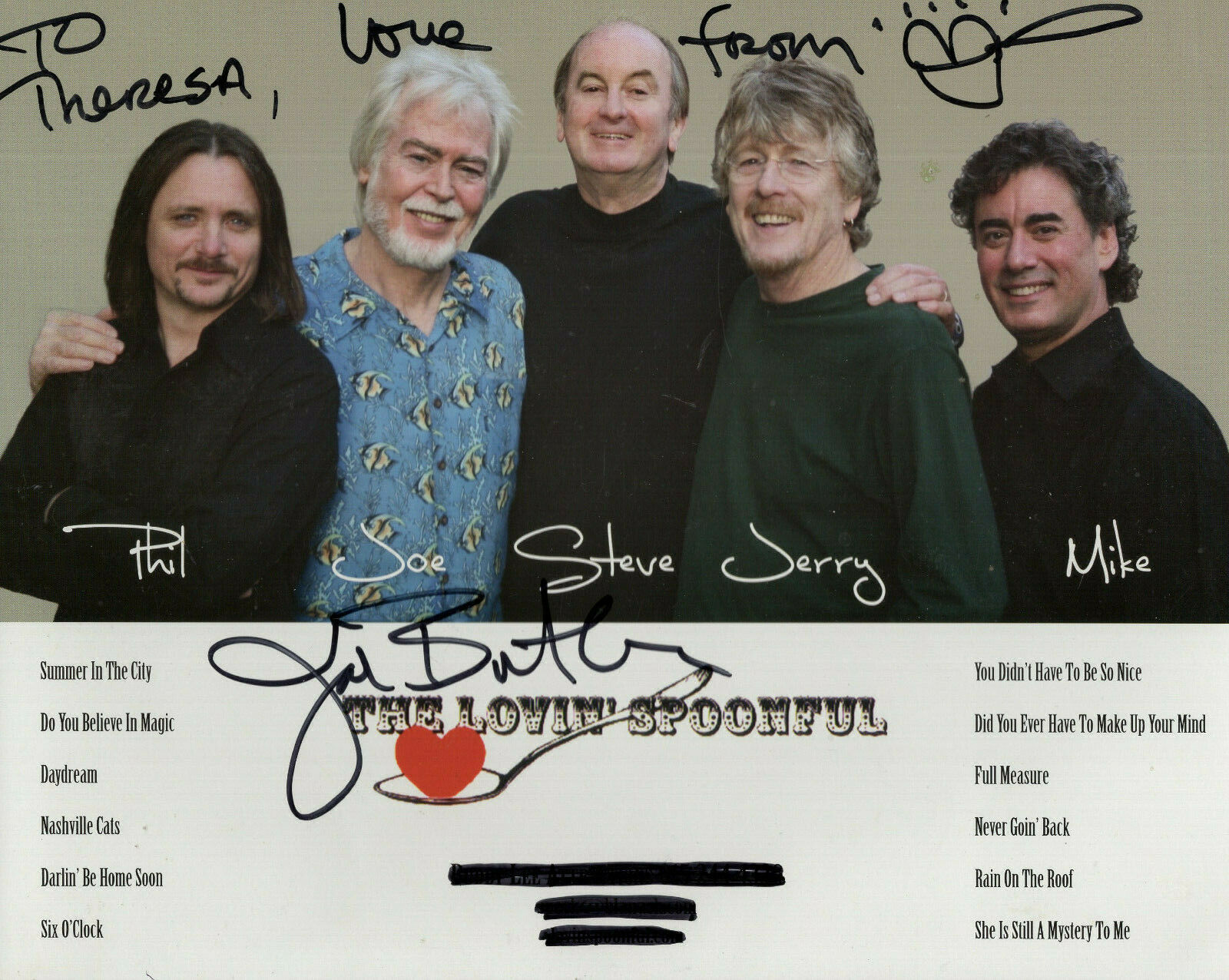 JOE BUTLER HAND SIGNED 8x10 COLOR PHOTO+COA LOVIN SPOONFUL TO THERESA ...