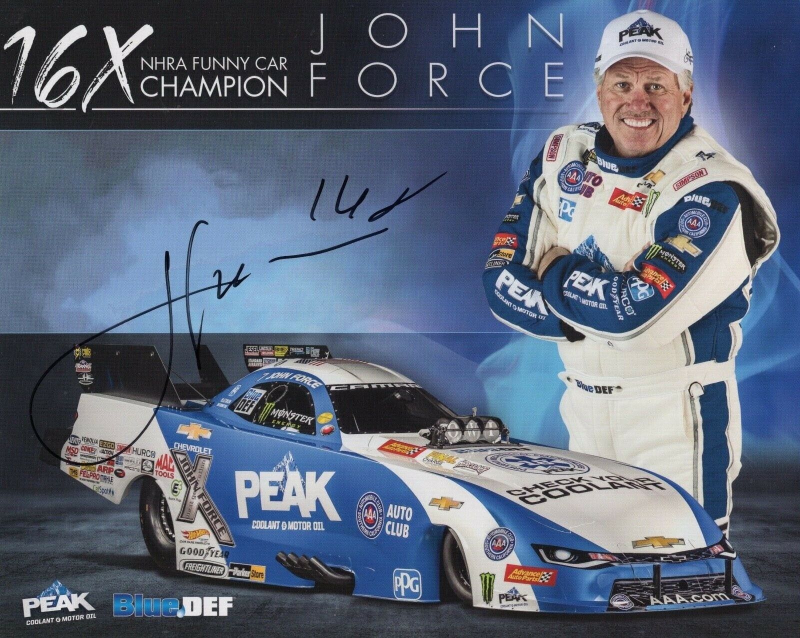 JOHN FORCE HAND SIGNED 8x10 COLOR PHOTO+COA 16X NHRA MUSTANG FUNNY CAR ...