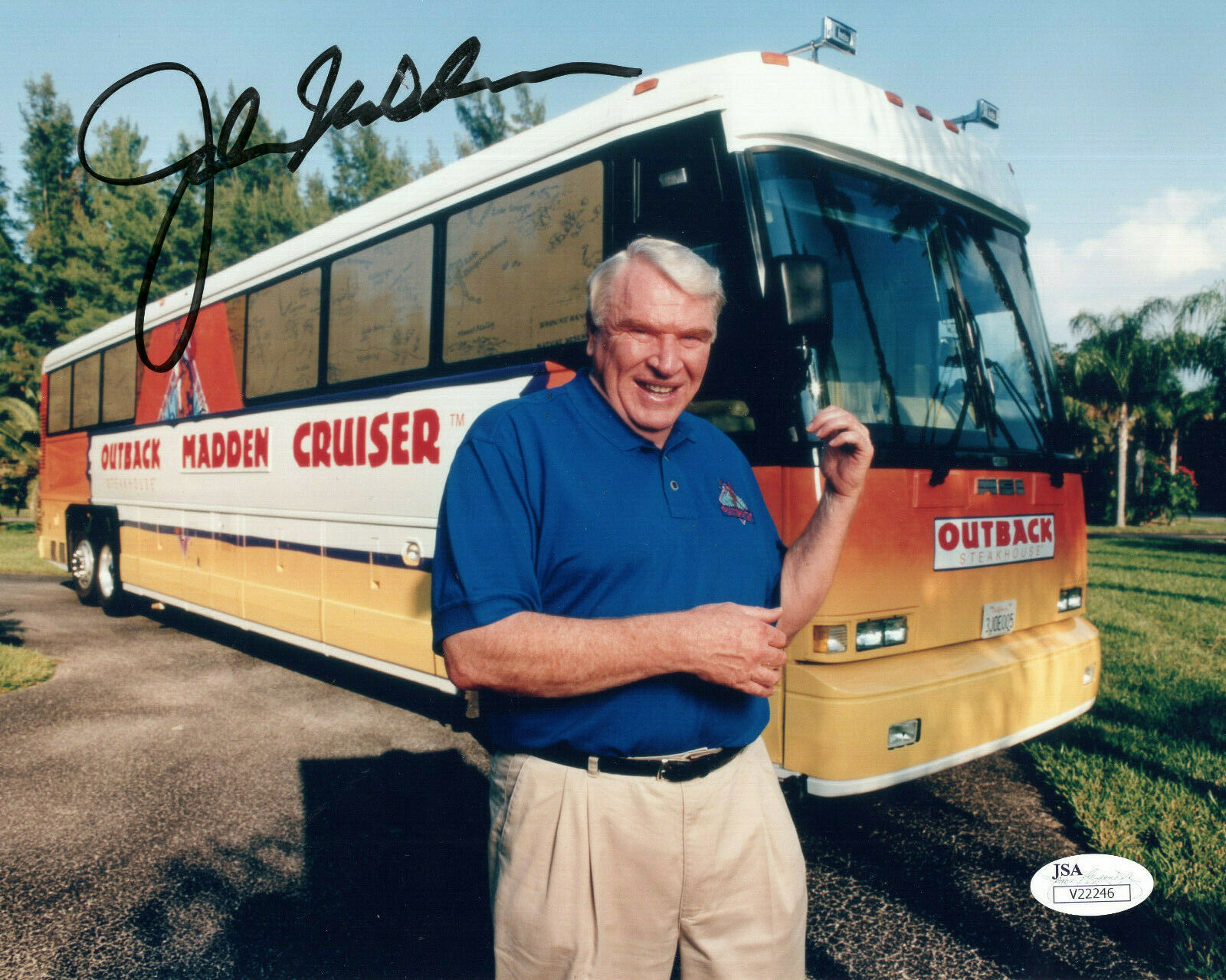 JOHN MADDEN HAND SIGNED 8x10 COLOR PHOTO BEST POSE+MADDEN CRUISER JSA ...