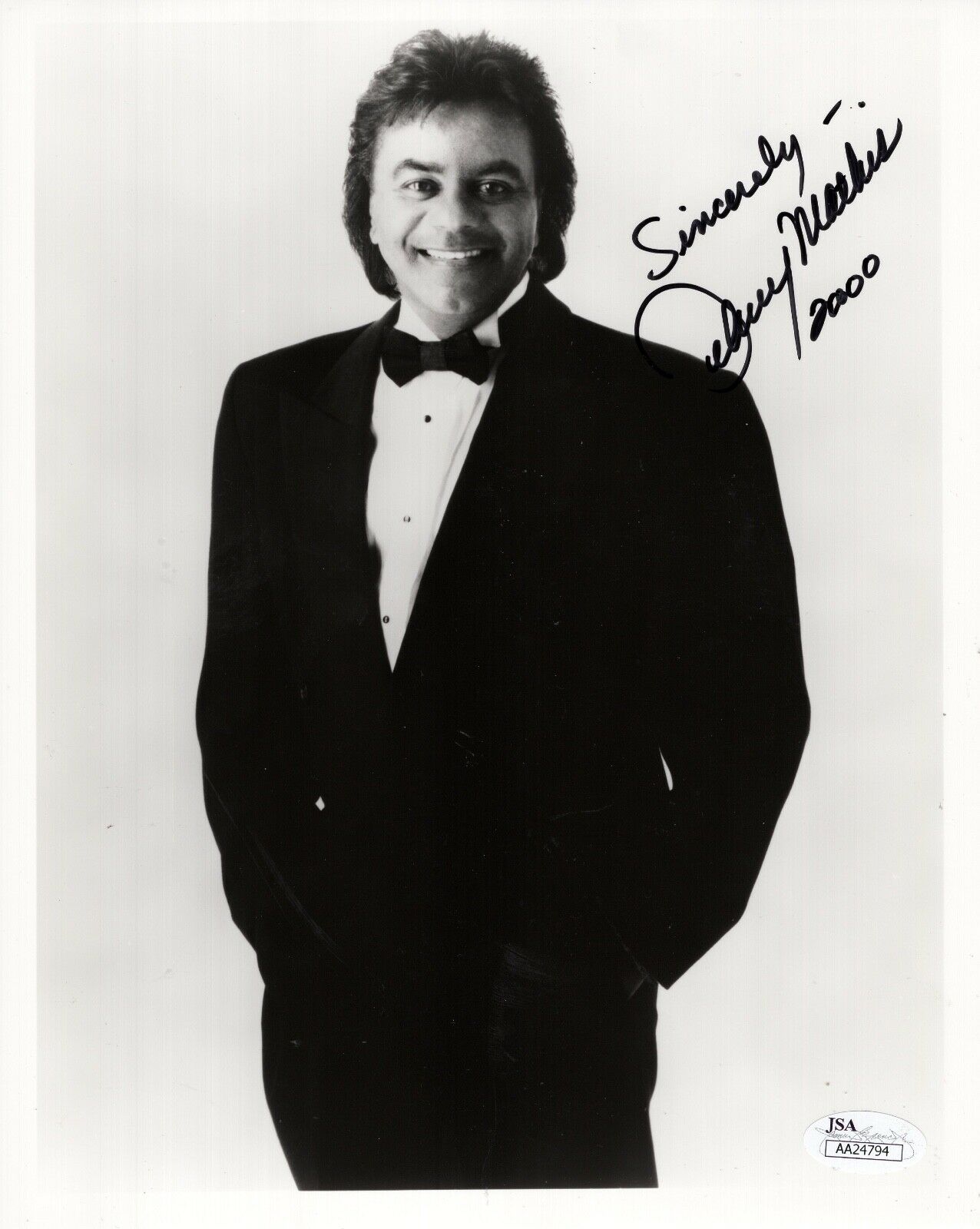 JOHNNY MATHIS HAND SIGNED 8x10 PHOTO HANDSOME POSE IN TUXEDO JSA ...