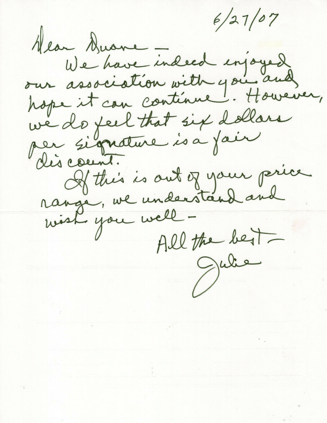 JULIE ADAMS HAND SIGNED+HAND WRITTEN LETTER+COA CREATURE FROM BLACK ...