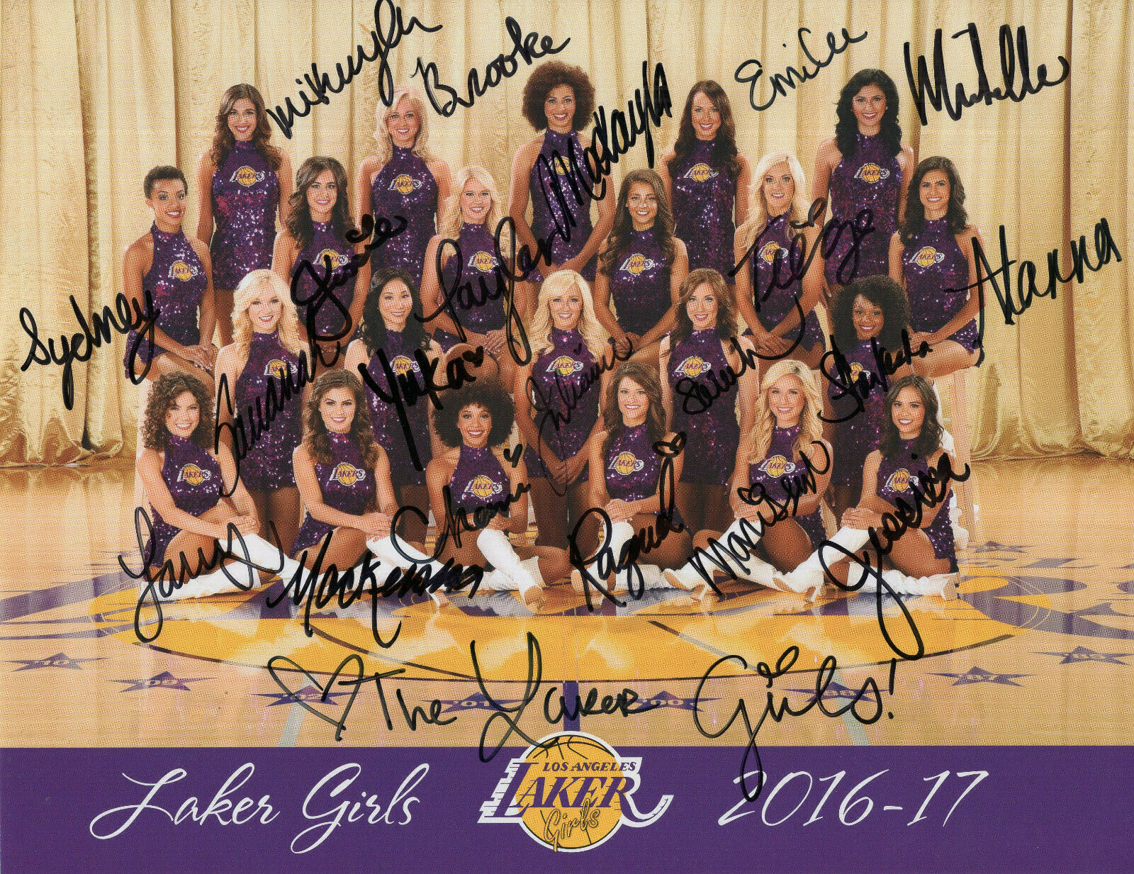 LAKER GIRLS HAND SIGNED 8x11 COLOR PHOTO+COA SIGNED BY 2016-17 SQUAD ...