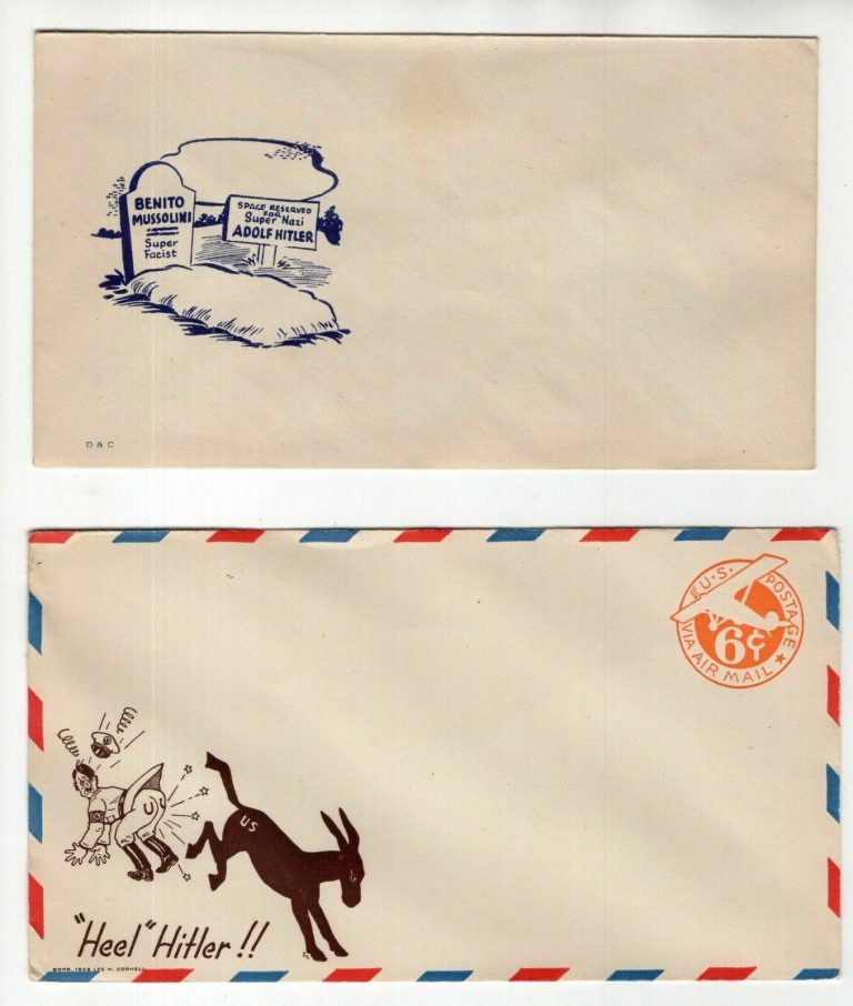 LOT OF 2 VINTAGE+RARE HEEL HITLER AND HITLER'S GRAVE ENVELOPES GREAT ...