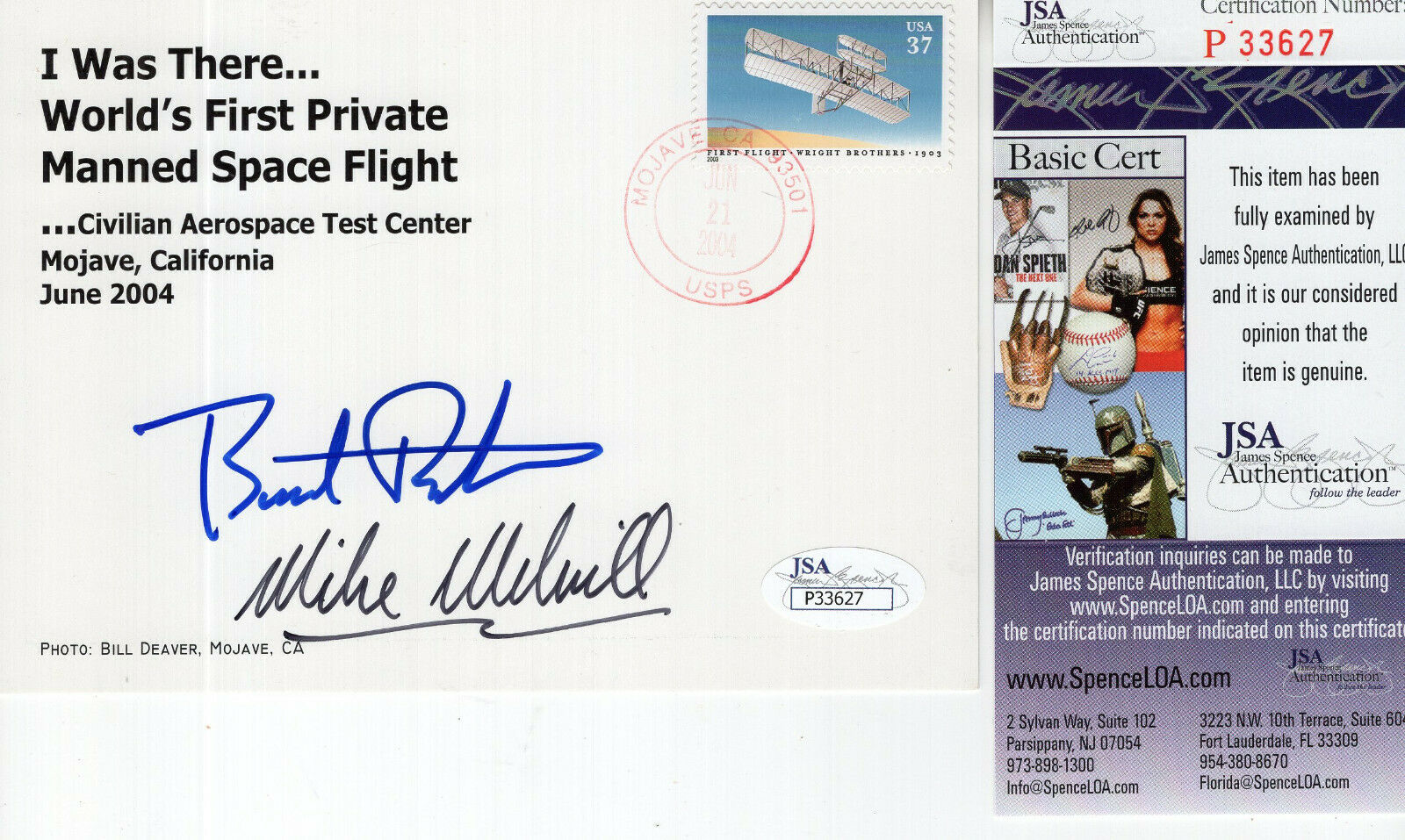 MIKE MELVILL+BURT RUTAN HAND SIGNED 4x6 COLOR POSTCARD SPACESHIP ONE ...