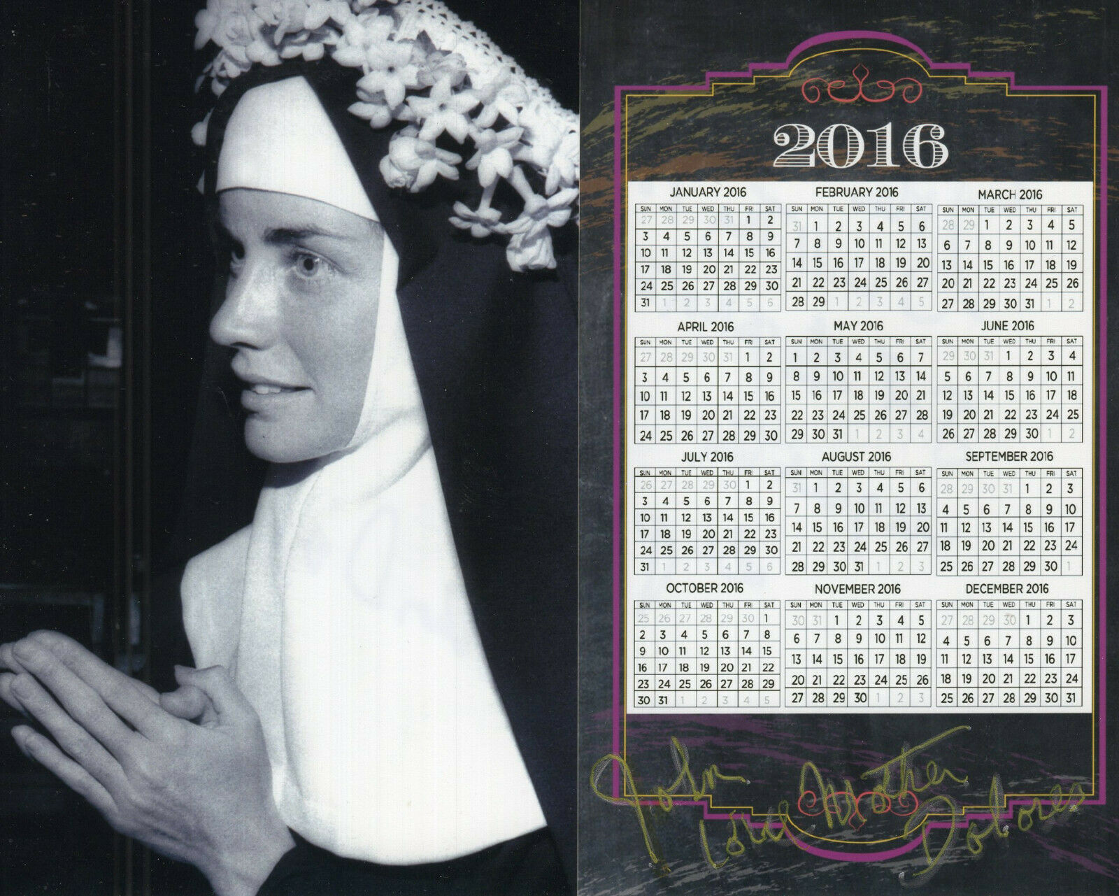 MOTHER DOLORES HART HAND SIGNED 6x7 CALENDAR+COA ACTRESS TURNED NUN TO ...