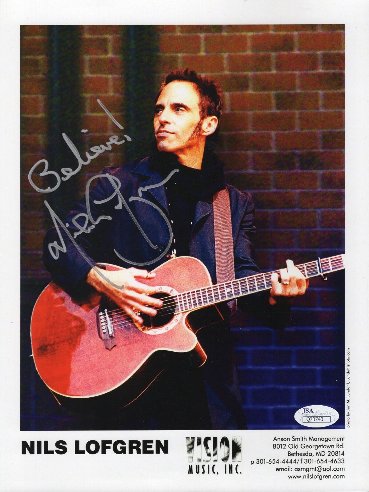 NILS LOFGREN HAND SIGNED 8x11 PHOTO SPRINGSTEEN GUITARIST RARE JSA ...