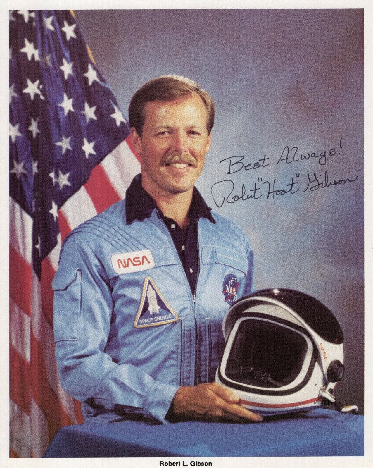 ROBERT GIBSON HAND SIGNED 8x10 COLOR PHOTO+COA GREAT POSE IN NASA SUIT ...