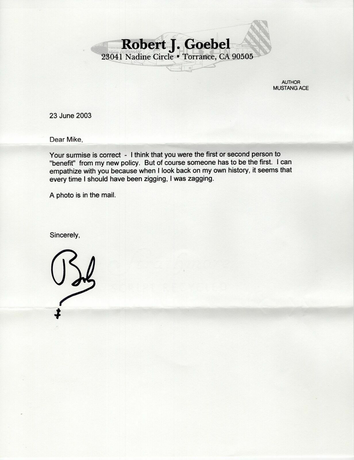 ROBERT GOEBEL HAND SIGNED 8x11 TYPED LETTER ON LETTERHEAD+COA GREAT WAR ...