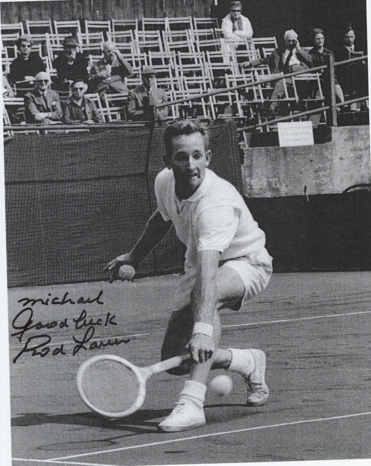 ROD LAVER HAND SIGNED 8x10 PHOTO+COA TENNIS LEGEND TO MICHAEL | Autographia