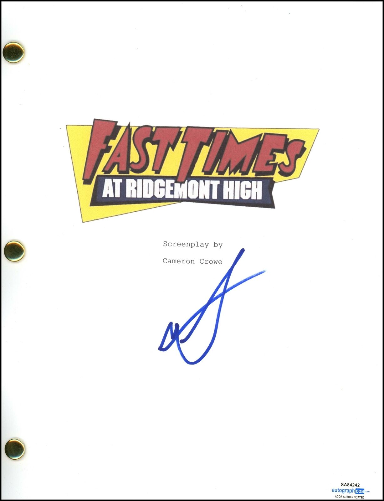 Sean Penn "Fast Times at Ridgemont High" AUTOGRAPH Signed Script ...