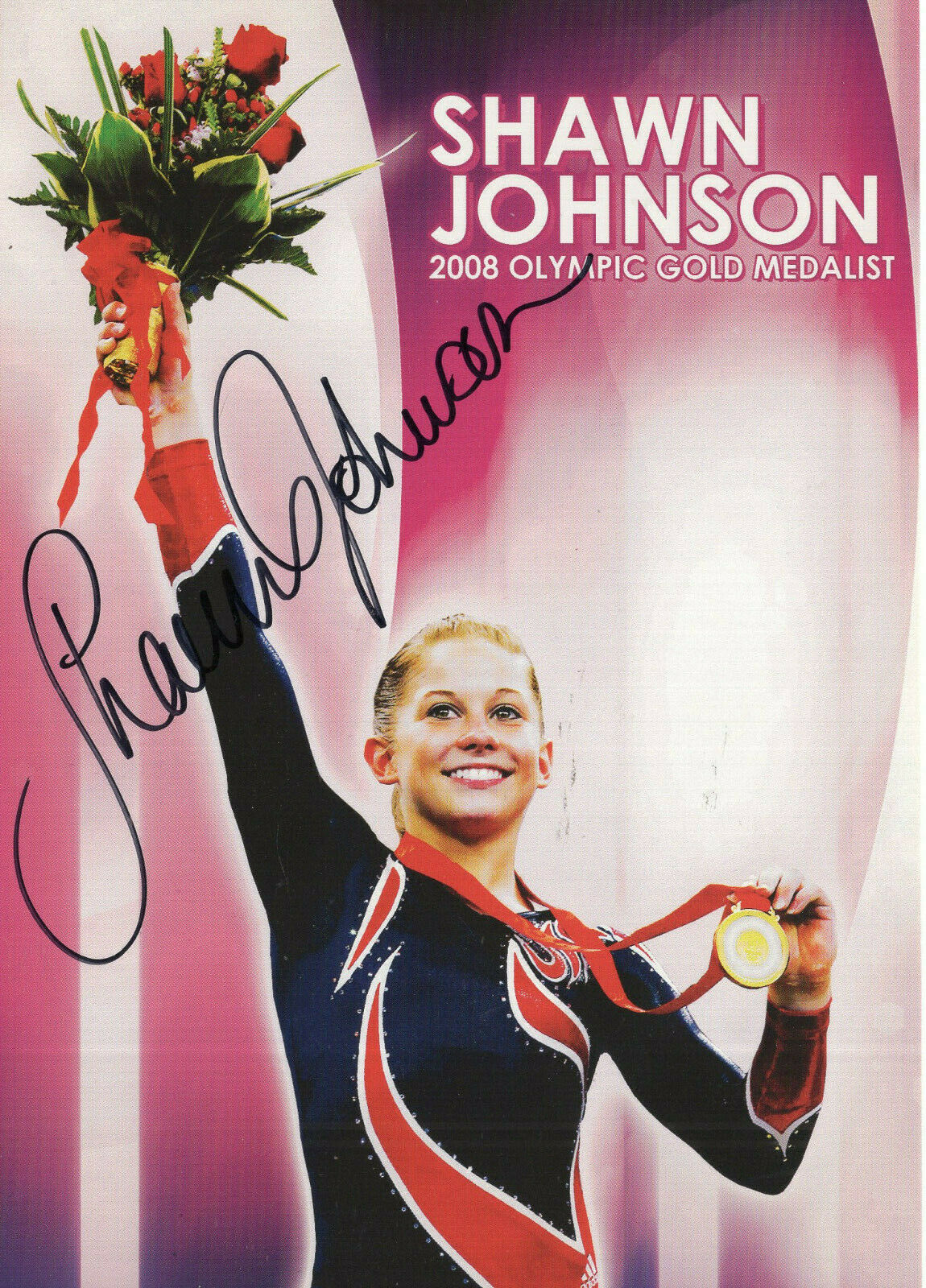 SHAWN JOHNSON SIGNED 5x7 COLOR PHOTO+COA GREAT OLYMPIC GYMNAST ...