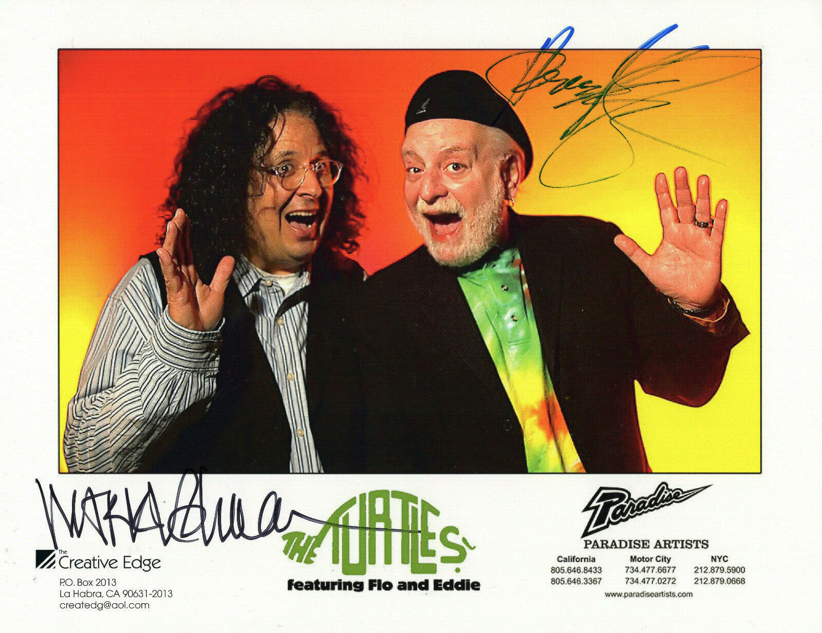 THE TURTLES HAND SIGNED 8x11 COLOR PHOTO+COA SIGNED BY MARK+HOWARD ...