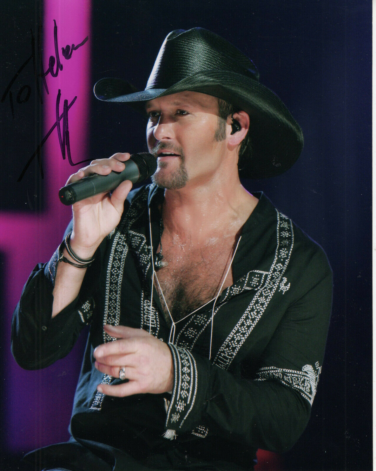 TIM MCGRAW HAND SIGNED 8x10 COLOR PHOTO+COA IN CONCERT POSE TO HELEN ...