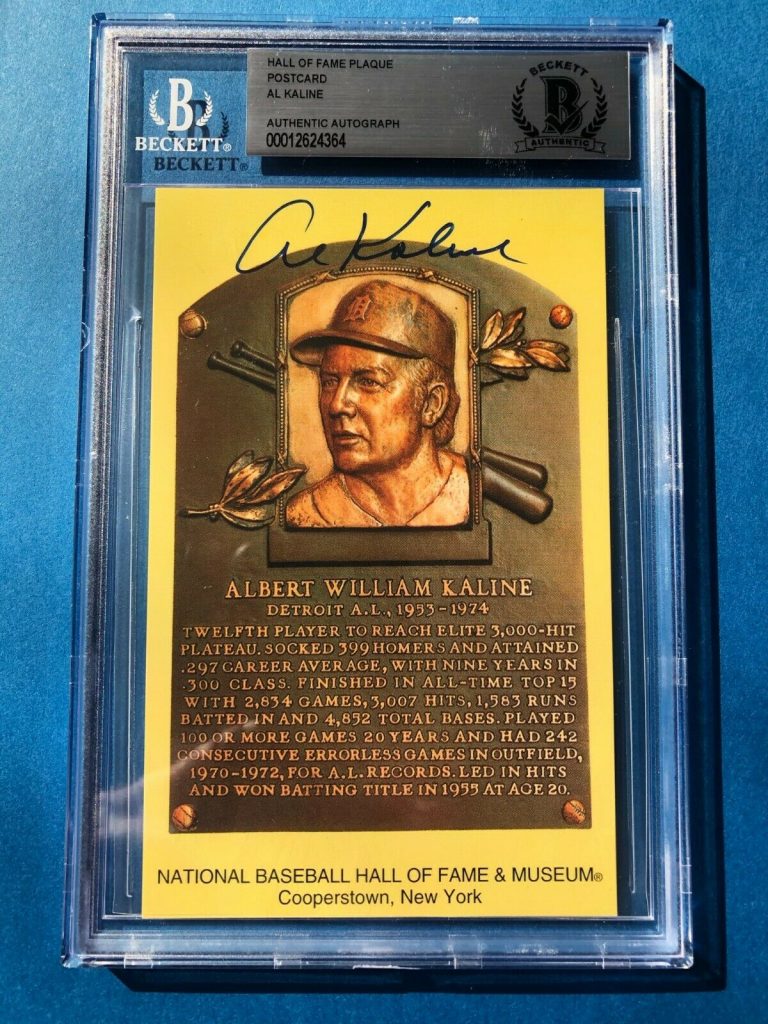 AL KALINE Signed HALL OF FAME PLAQUE POSTCARD Beckett Authenticated BAS ...
