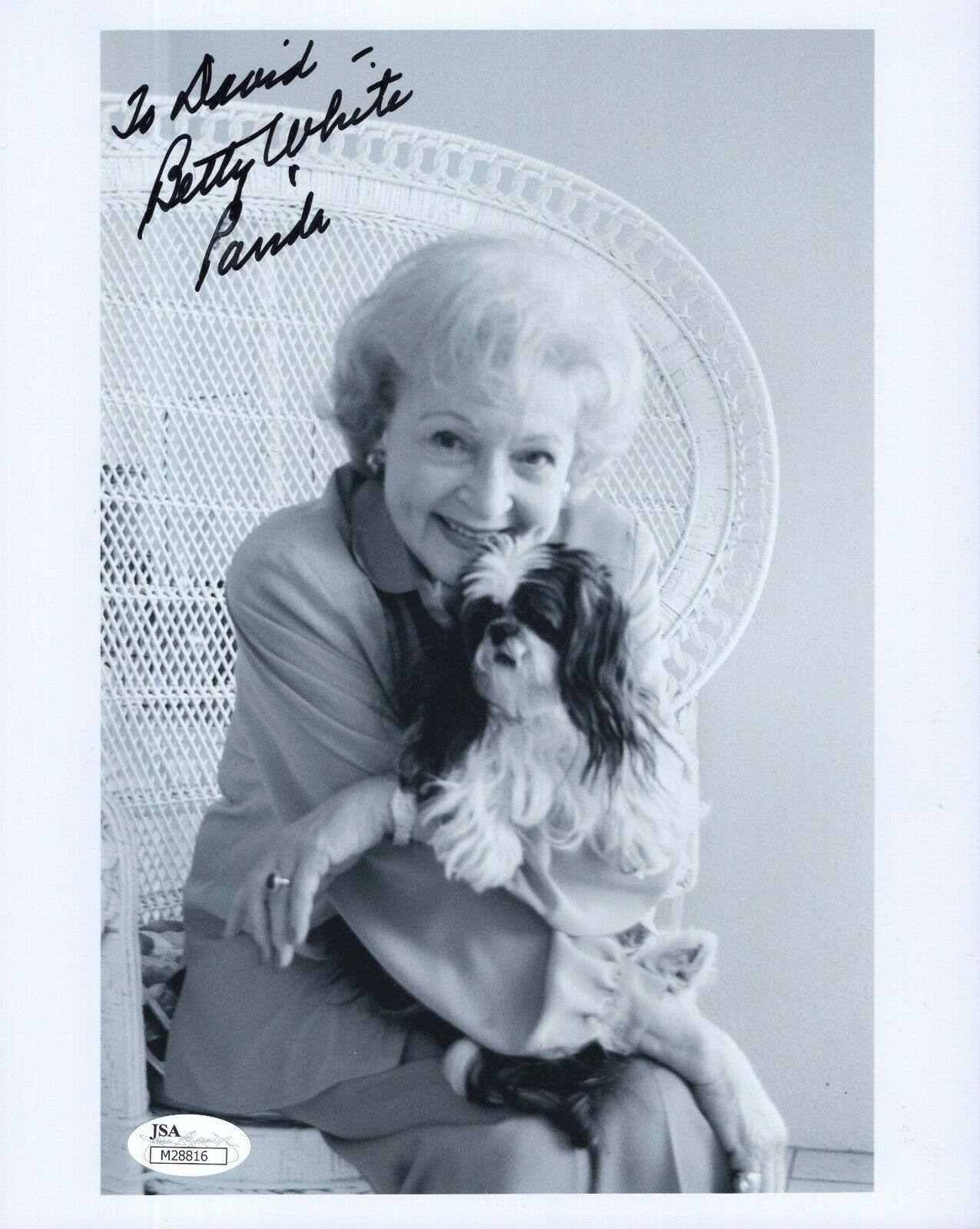 BETTY WHITE HAND SIGNED 8x10 PHOTO GREAT POSE WITH DOG TO DAVID JSA ...