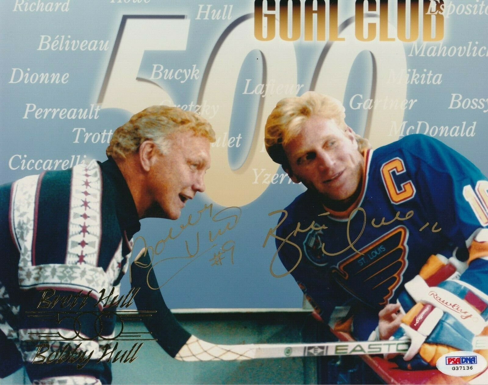 BOBBY HULL & BRETT HULL Signed 500th GOAL CLUB 8x10 PHOTO w/ PSA COA ...