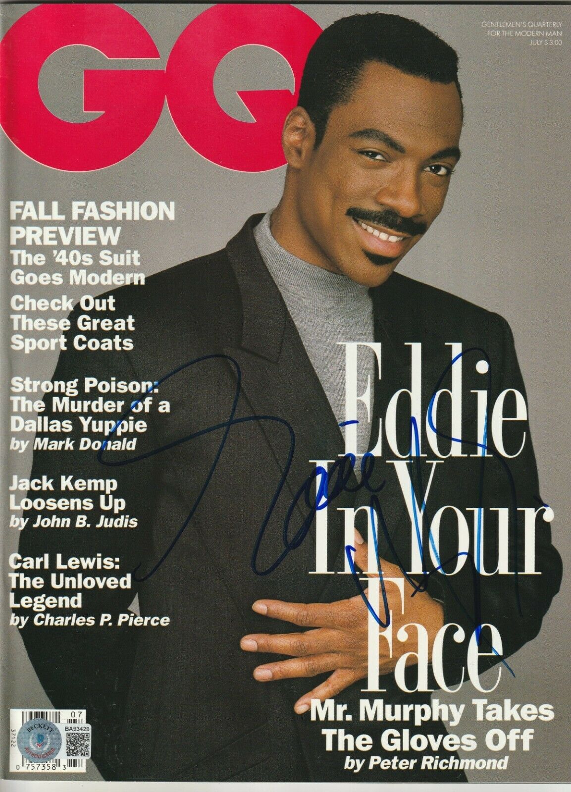 EDDIE MURPHY Signed July 1992 GQ Magazine w/ Beckett COA (NO Label ...