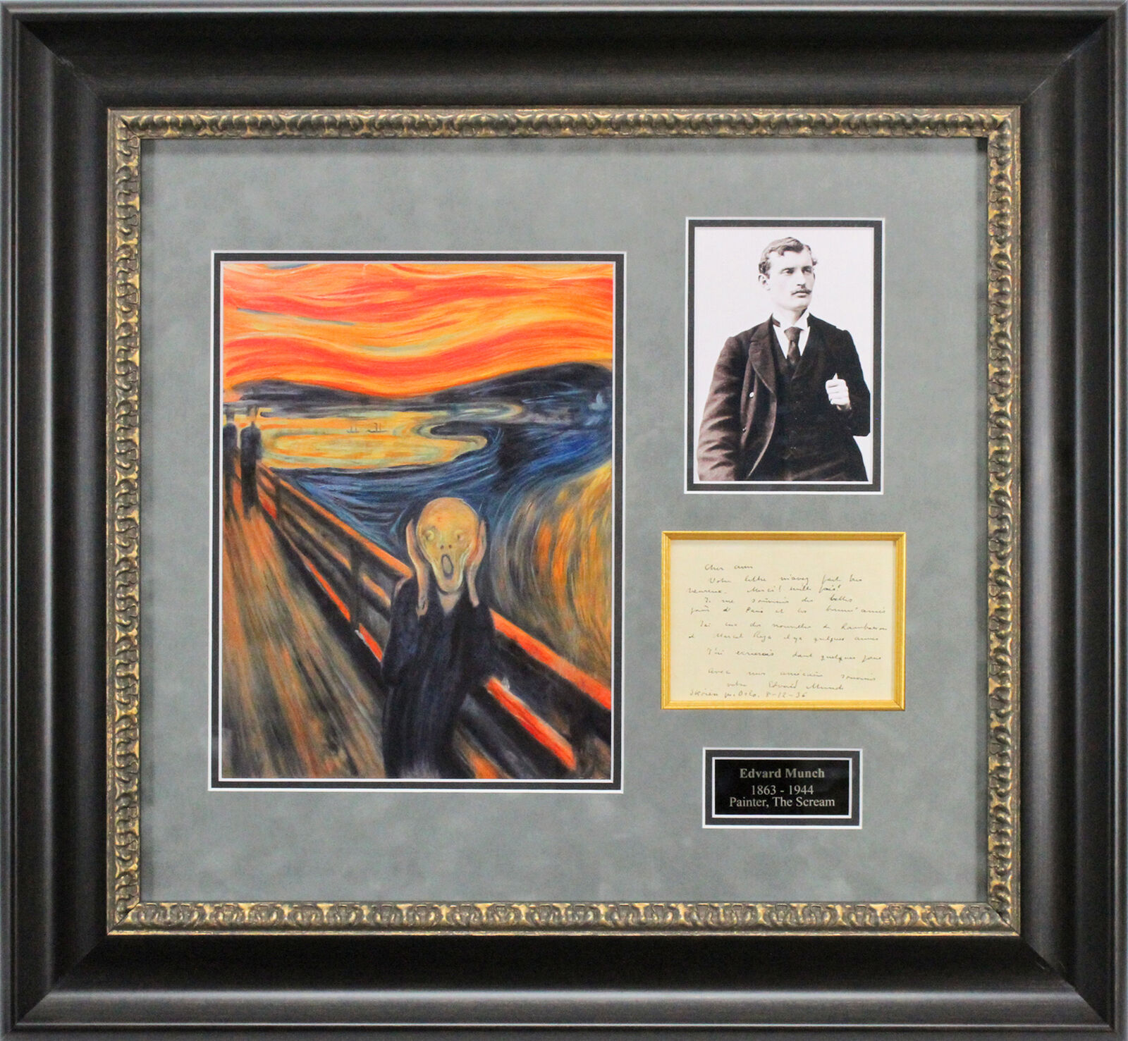 Edvard Munch Authentic Signed & Framed 4x5.5 Letter The Scream Display ...