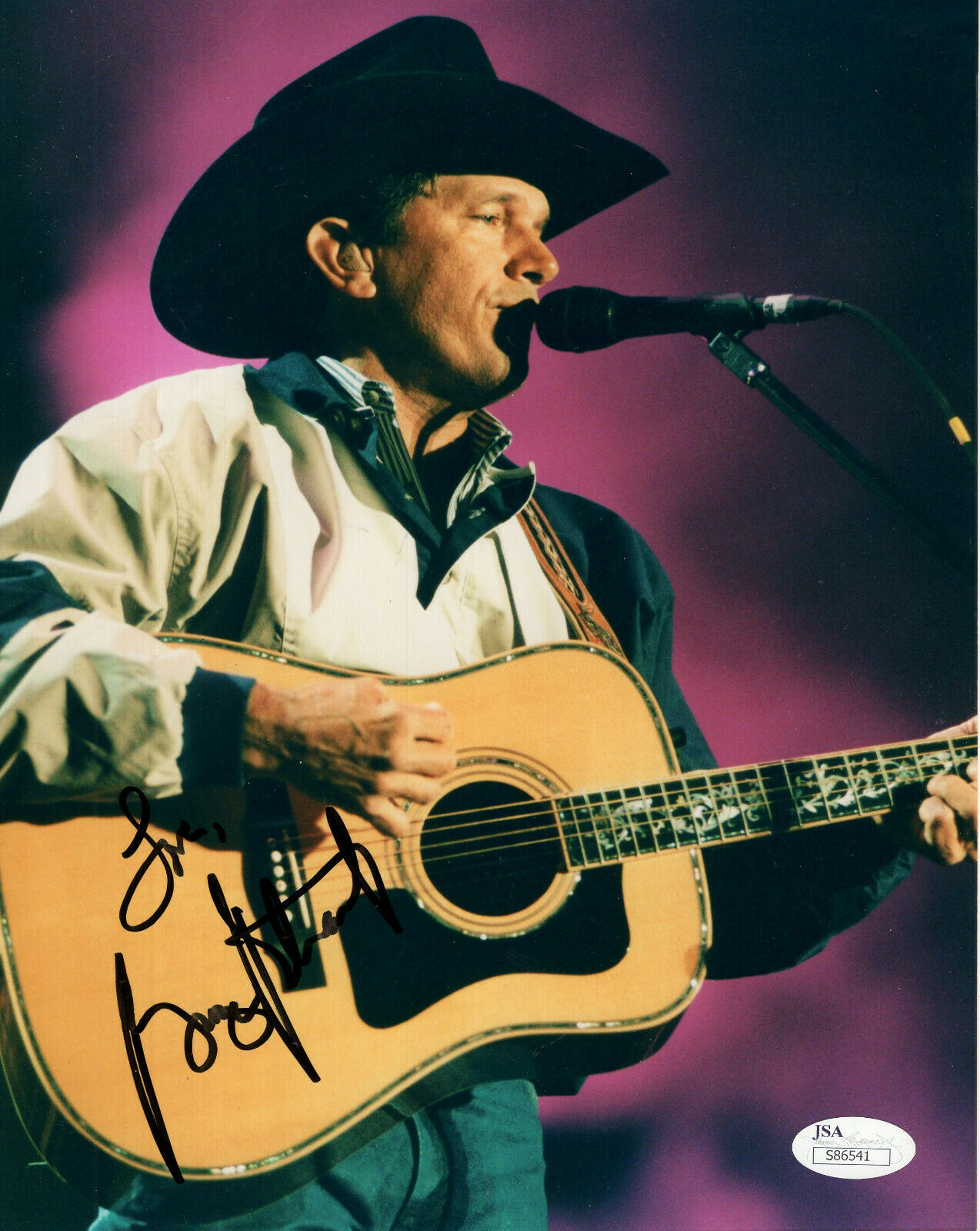 GEORGE STRAIT HAND SIGNED 8x10 COLOR PHOTO AMAZING IN CONCERT POSE JSA ...