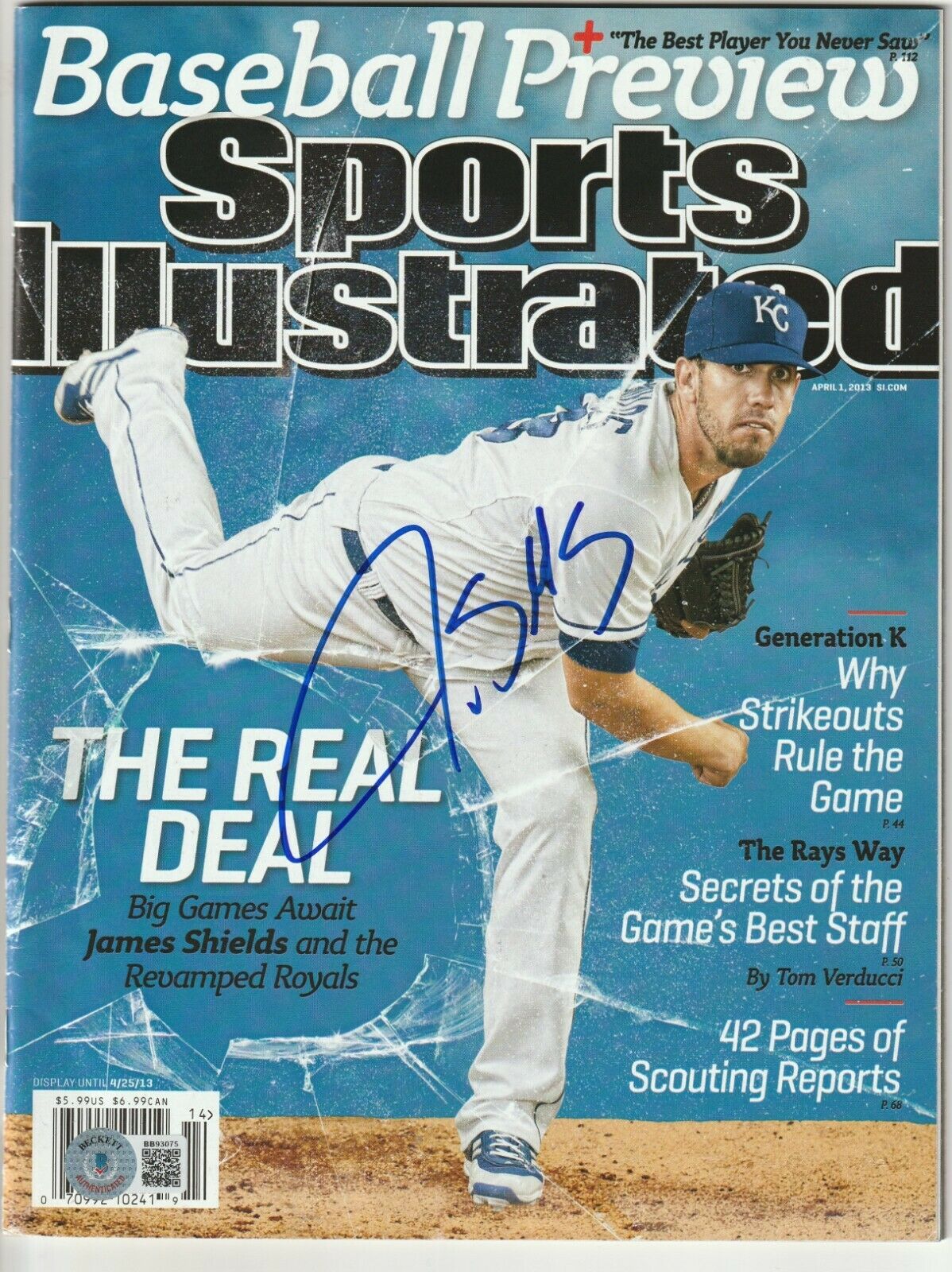 JAMES SHIELDS Signed 4/1/13 SPORTS ILLUSTRATED w/ Beckett COA (NO Label ...