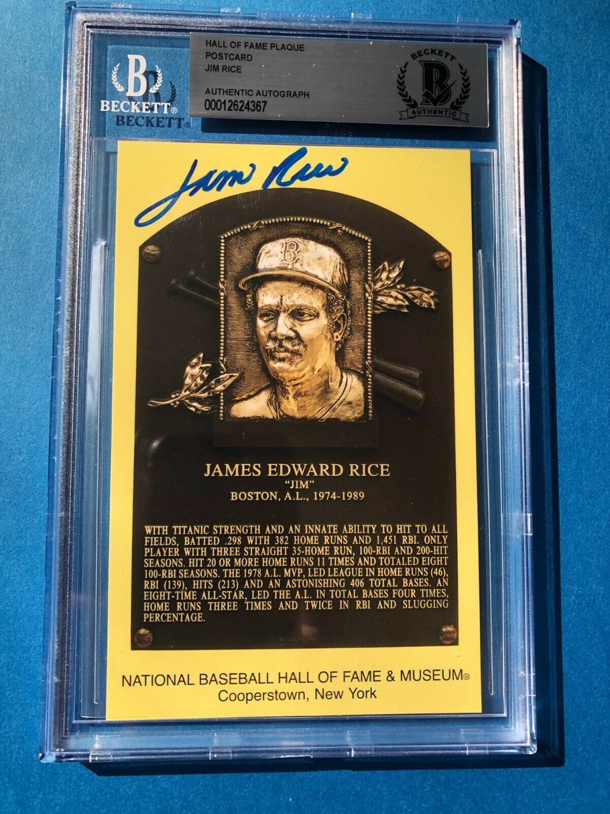 JIM RICE Signed HALL OF FAME PLAQUE POSTCARD Beckett Authenticated BAS ...