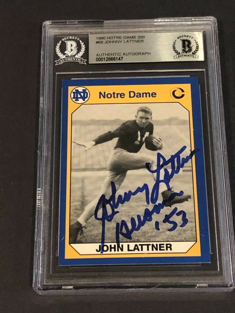 JOHNNY LATTNER Signed 1990 NOTRE DAME Card #200 Beckett Authenticated ...