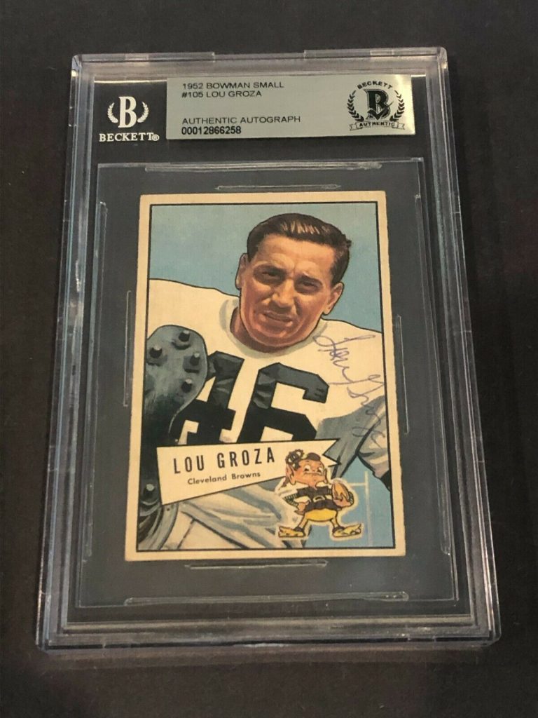 LOU GROZA Signed 1952 BOWMAN SMALL Card #5 Beckett Authenticated (BAS ...