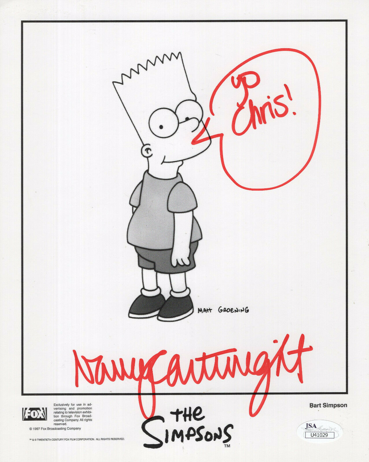 NANCY CARTWRIGHT HAND SIGNED 8x10 PHOTO BART SIMPSON VOICE TO CHRIS JSA ...