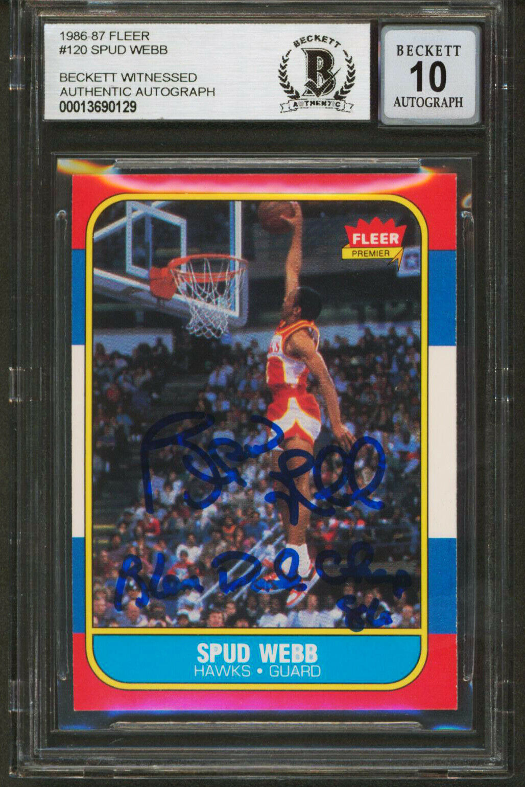 Spud Webb "Slam Dunk Champ" Signed 1986 Fleer #120 Rookie Card Auto 10 ...