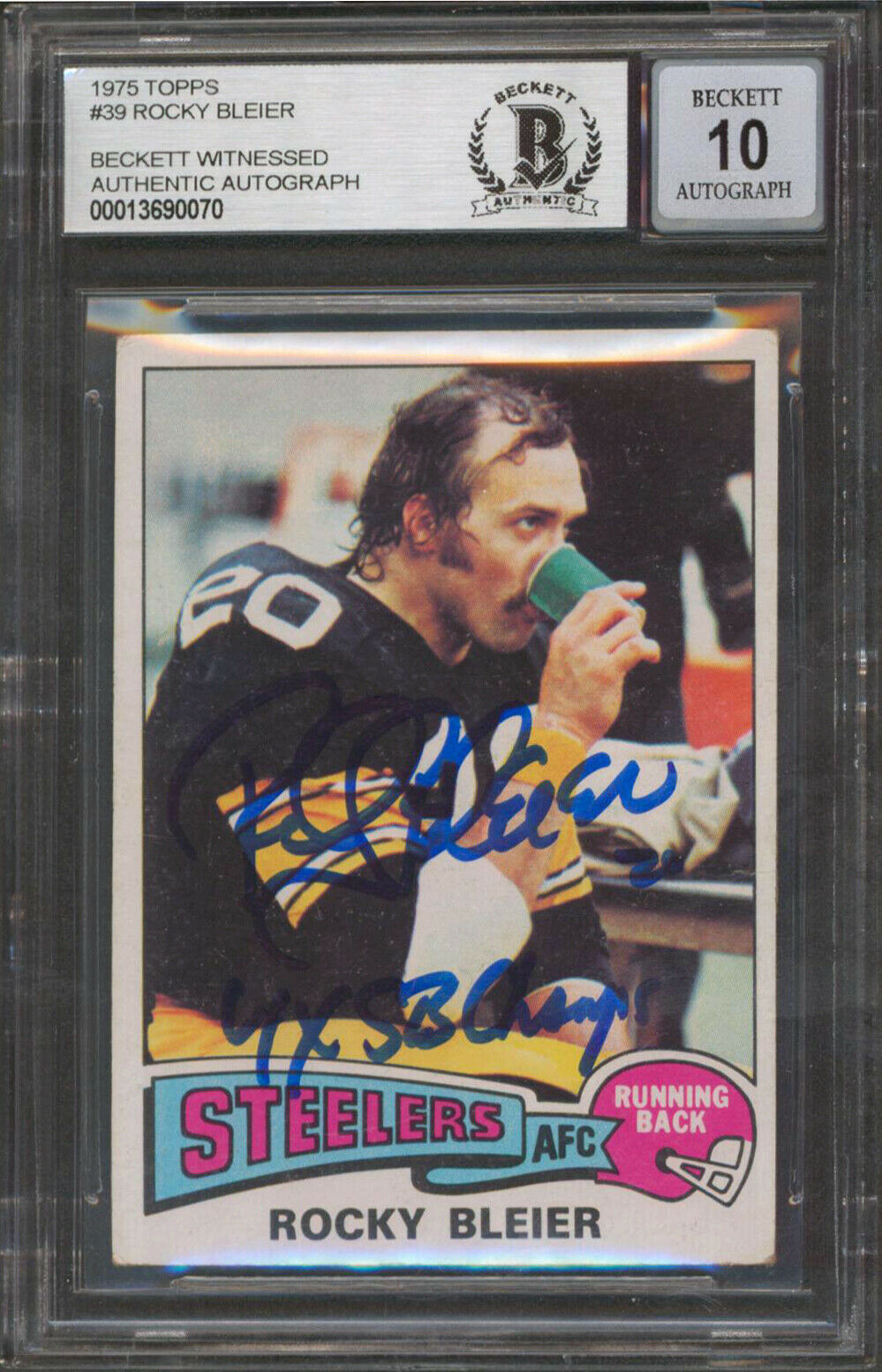 Steelers Rocky Bleier "4x SB Champs" Signed 1975 Topps #39 Card Auto 10 ...