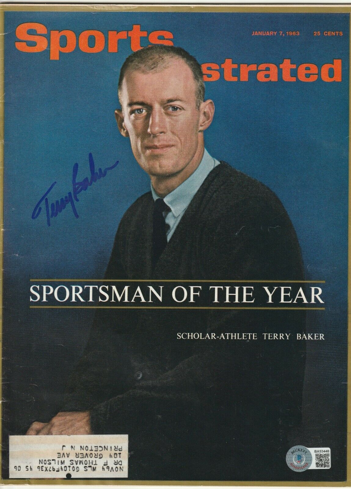 TERRY BAKER Signed 1/7/63 SPORTS ILLUSTRATED w/ Beckett COA (BAS ...