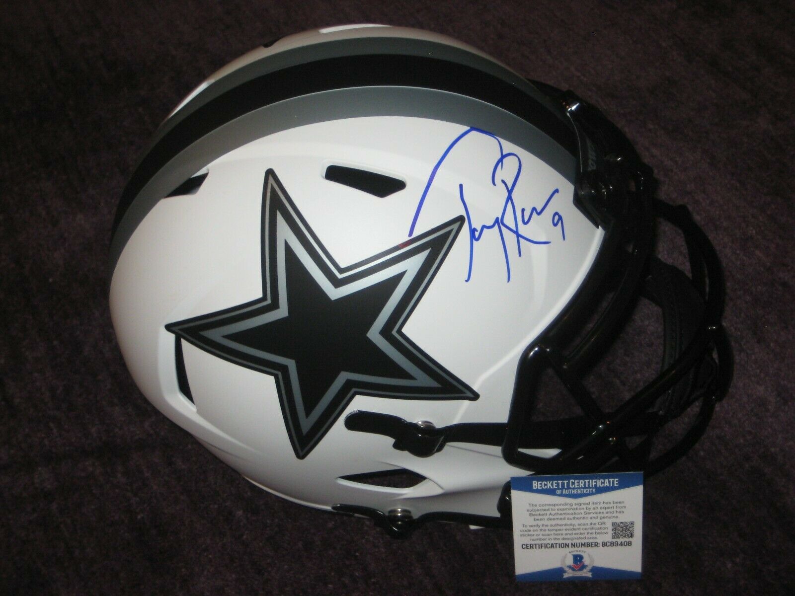 TONY ROMO Signed Full-Size Dallas COWBOYS LUNAR ECLIPSE Helmet w ...