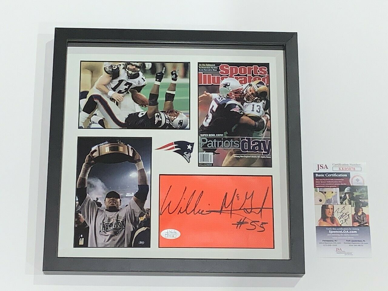 WILLIE MCGINEST SIGNED 12X12 FRAMED PYLON COLLAGE NEW ENGLAND PATRIOTS ...