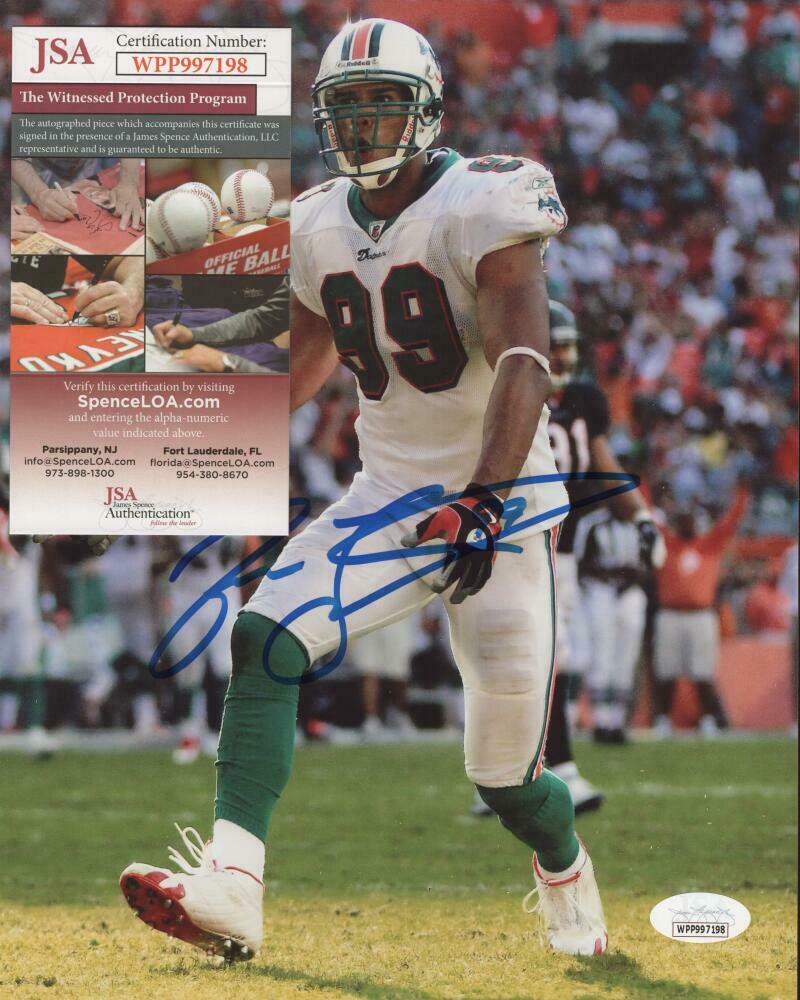 JASON TAYLOR MIAMI DOLPHINS ACTION SIGNED 8X10 PHOTO JSA WPP997198 ...
