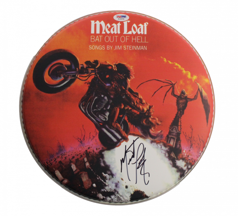 MEAT LOAF SIGNED AUTOGRAPH CUSTOM 12" BAT OUT OF HELL DRUMHEAD - FIGHT CLUB PSA | Autographia