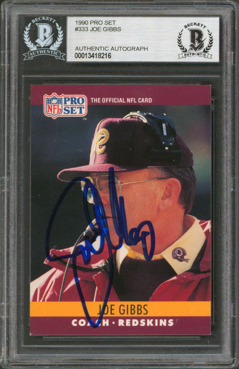 Redskins Joe Gibbs Authentic Signed 1990 Pro Set #333 Card Autographed ...
