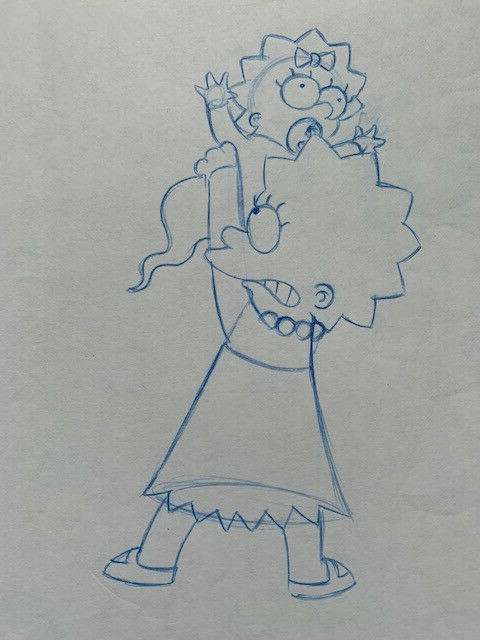 SIMPSONS CARTOON ANIMATION ART PENCIL CEL DRAWING OF MAGGIE+LISA VERY ...