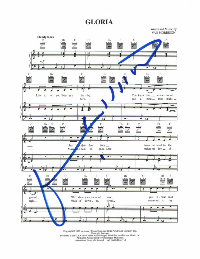 PATTI SMITH SIGNED AUTOGRAPH "GLORIA" SHEET MUSIC - PUNK ROCK LEGEND ...