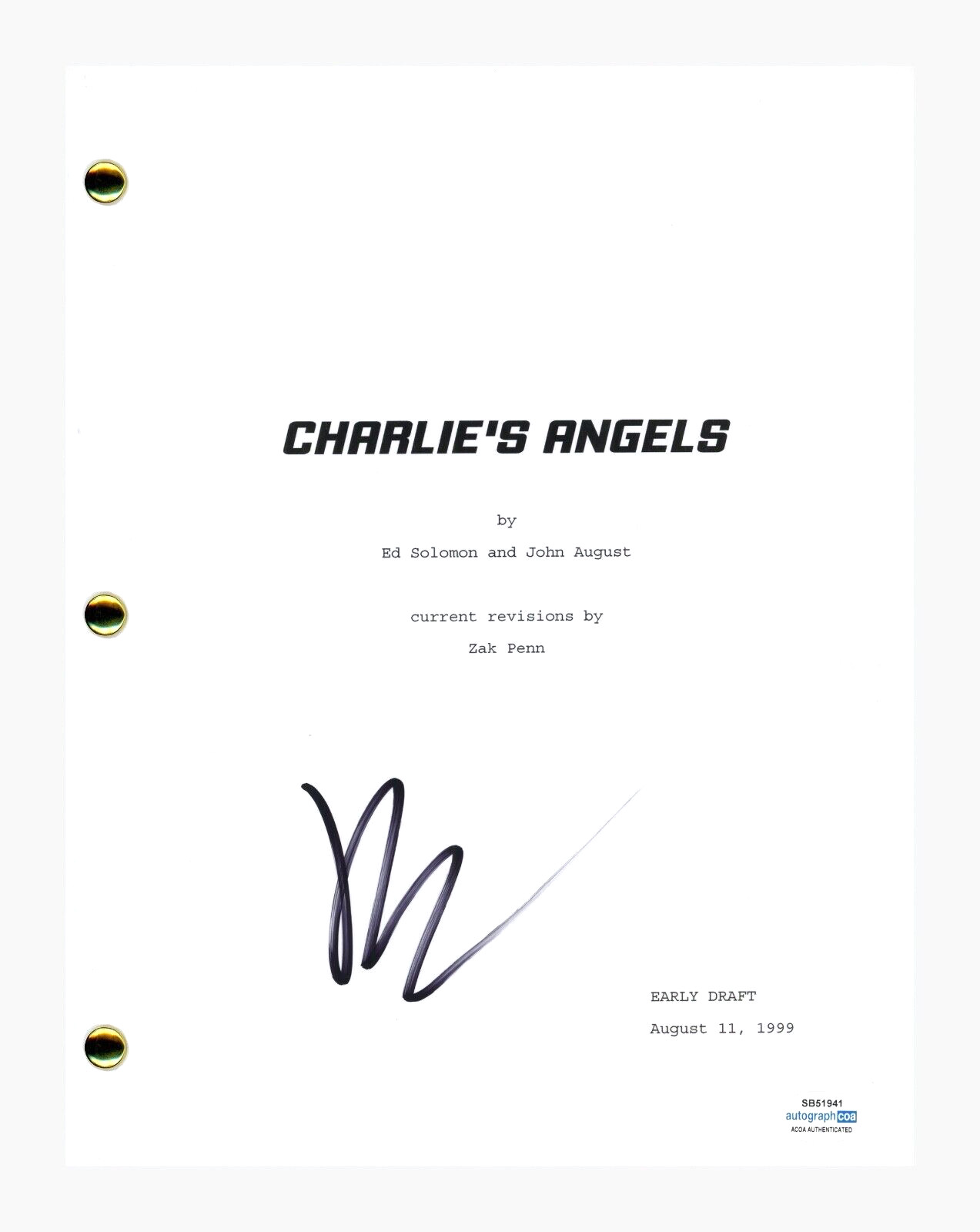 Drew Barrymore Signed Autographed Charlie's Angels Script Screenplay ...