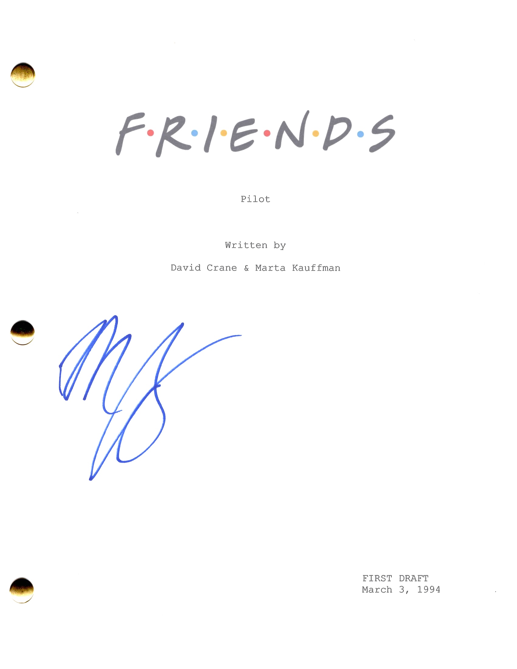 Matthew Perry Signed Autograph Friends Full Pilot Script - w/ Jennifer ...