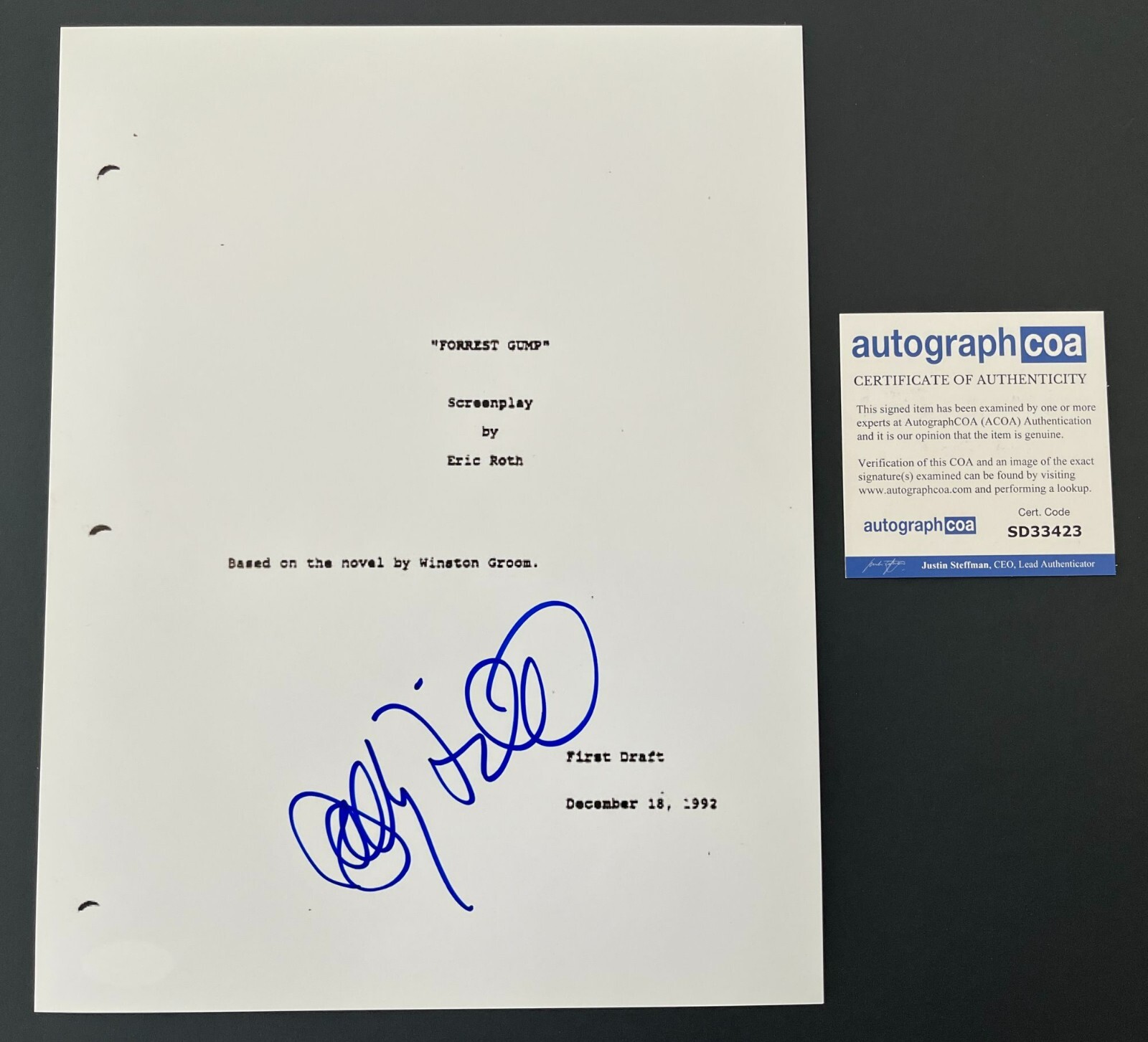 SALLY FIELD SIGNED AUTOGRAPH FORREST GUMP 132 PAGE MOVIE SCRIPT w/EXACT ...