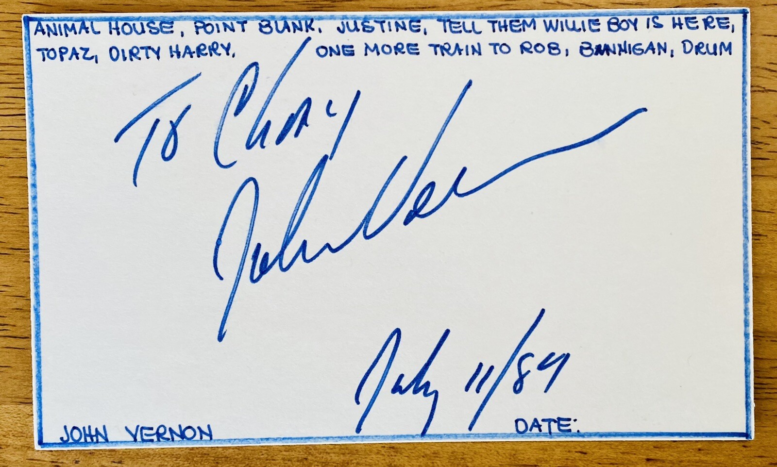 John Vernon Signed Autographed 3x5 Card JSA Letter Animal House 2 ...
