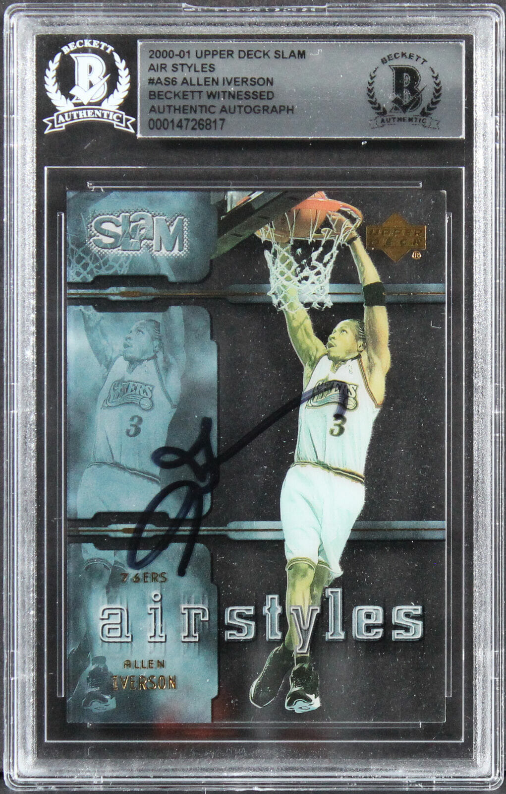 76ers Allen Iverson Signed 2000 Upper Deck Slam Air Styles #AS6 Card ...