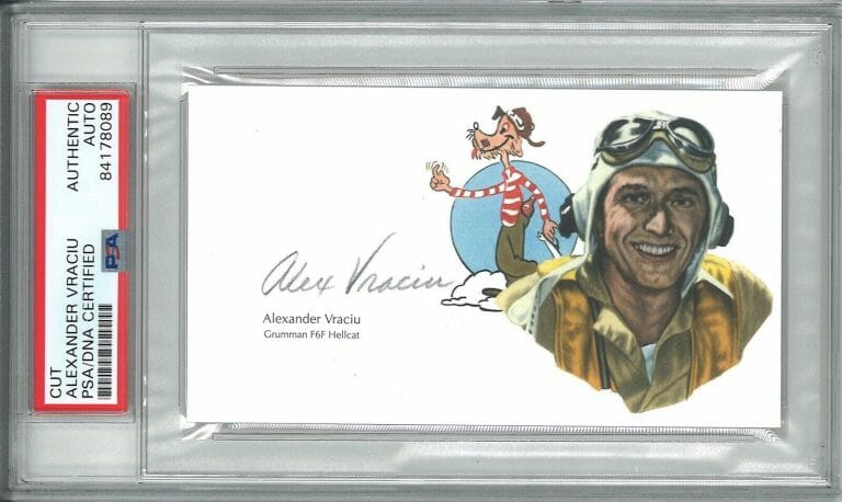 ALEX VRACIU SIGNED CUT SIGNATURE PSA DNA 84178089 (D) WWII NAVY ACE 19 ...