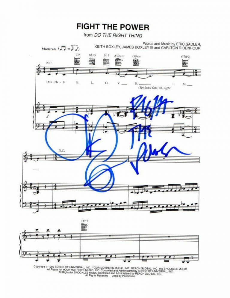Chuck D Public Enemy Signed Autograph Fight the Power Sheet Music w ...
