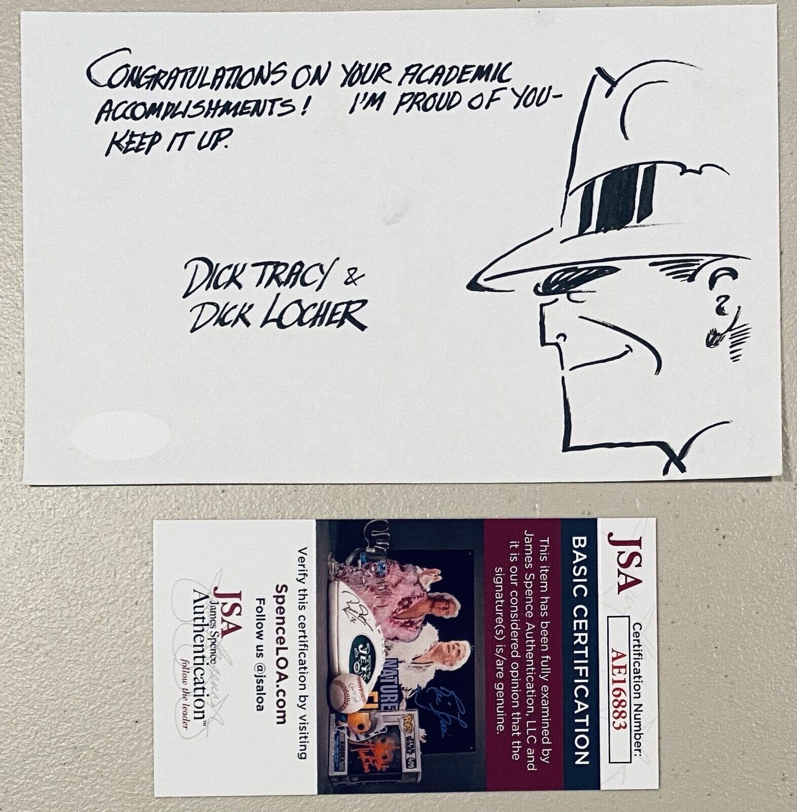 Dick Locher Signed Autographed 4.75 x 7.5 Page W Dick Tracy Sketch JSA ...