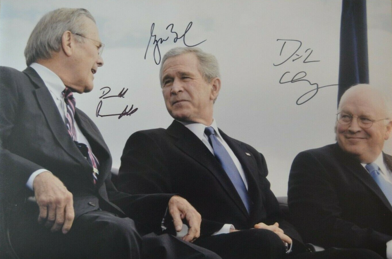 George W. Bush, Dick Cheney, Donald Rumsfeld Signed 12x18 Photo JSA LOA ...