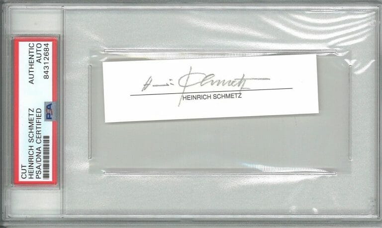 HEINRICH SCHMETZ SIGNED CUT SIGNATURE PSA 84312684 (D) WWII BATTLE OF ...