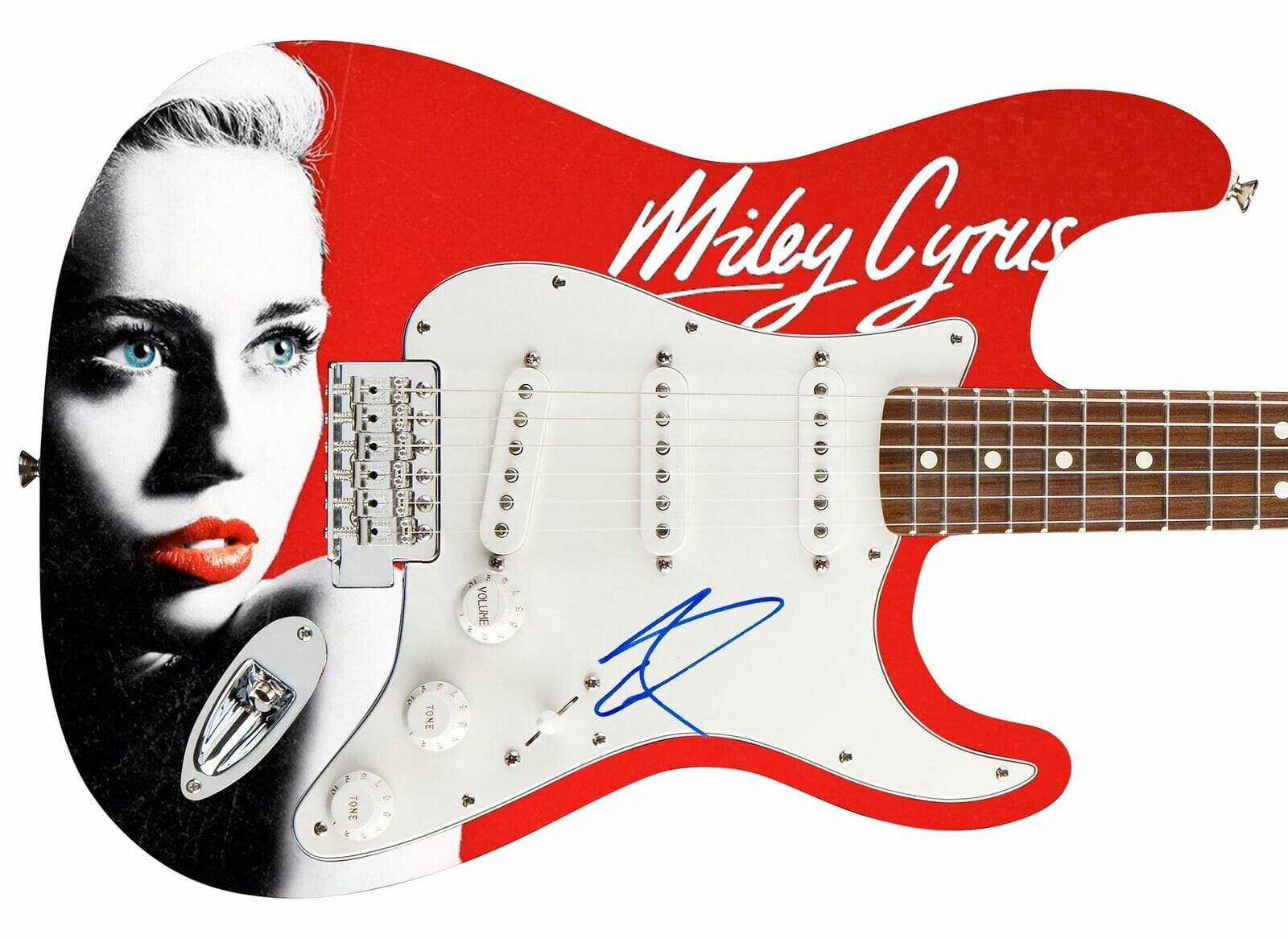 Miley Cyrus Autographed Signed 1/1 Custom Graphics Photo Guitar Opens ...