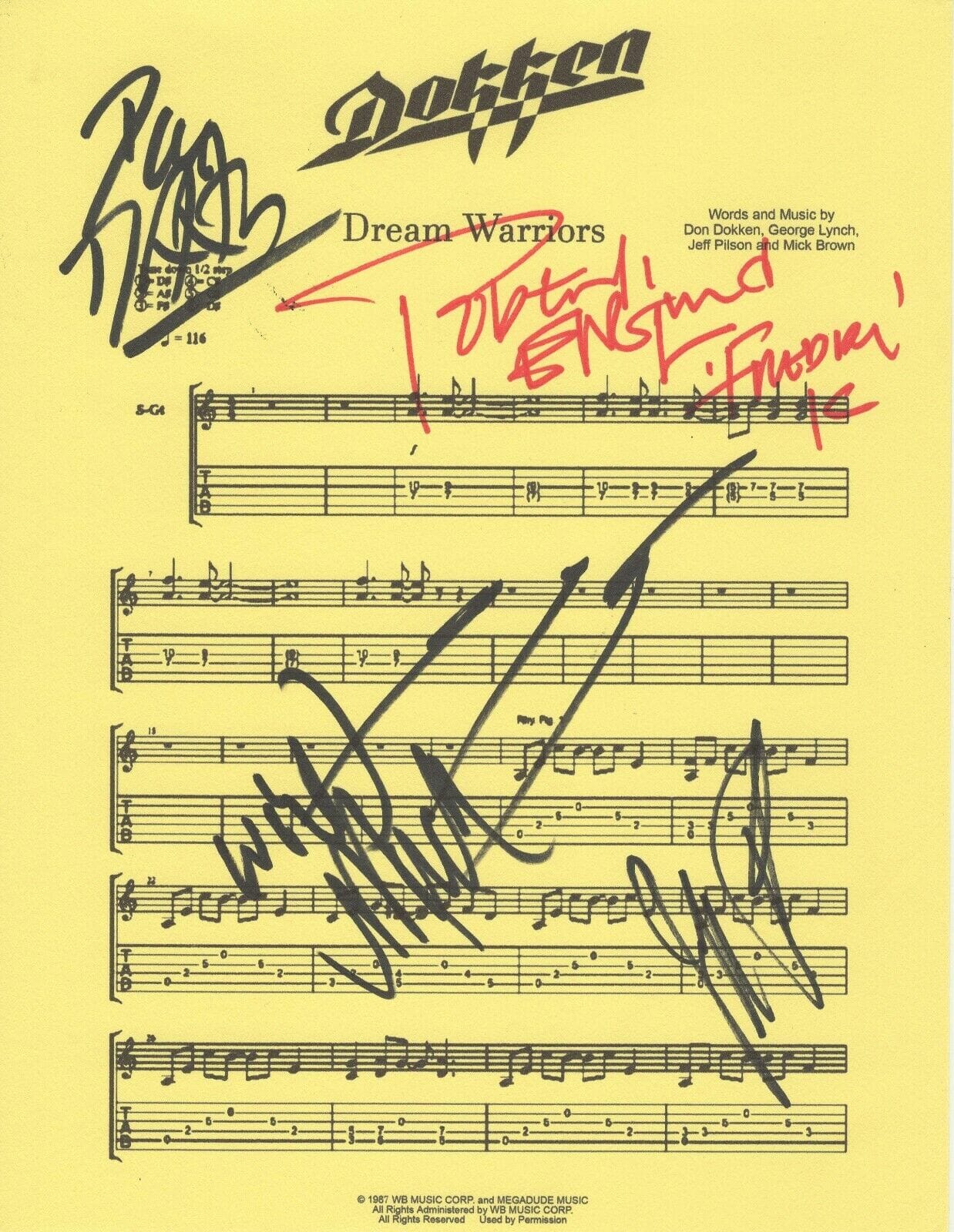 Robert Englund & Dokken SIGNED Dream Warriors sheet music COA Freddy Krueger Elm Opens in a new ...